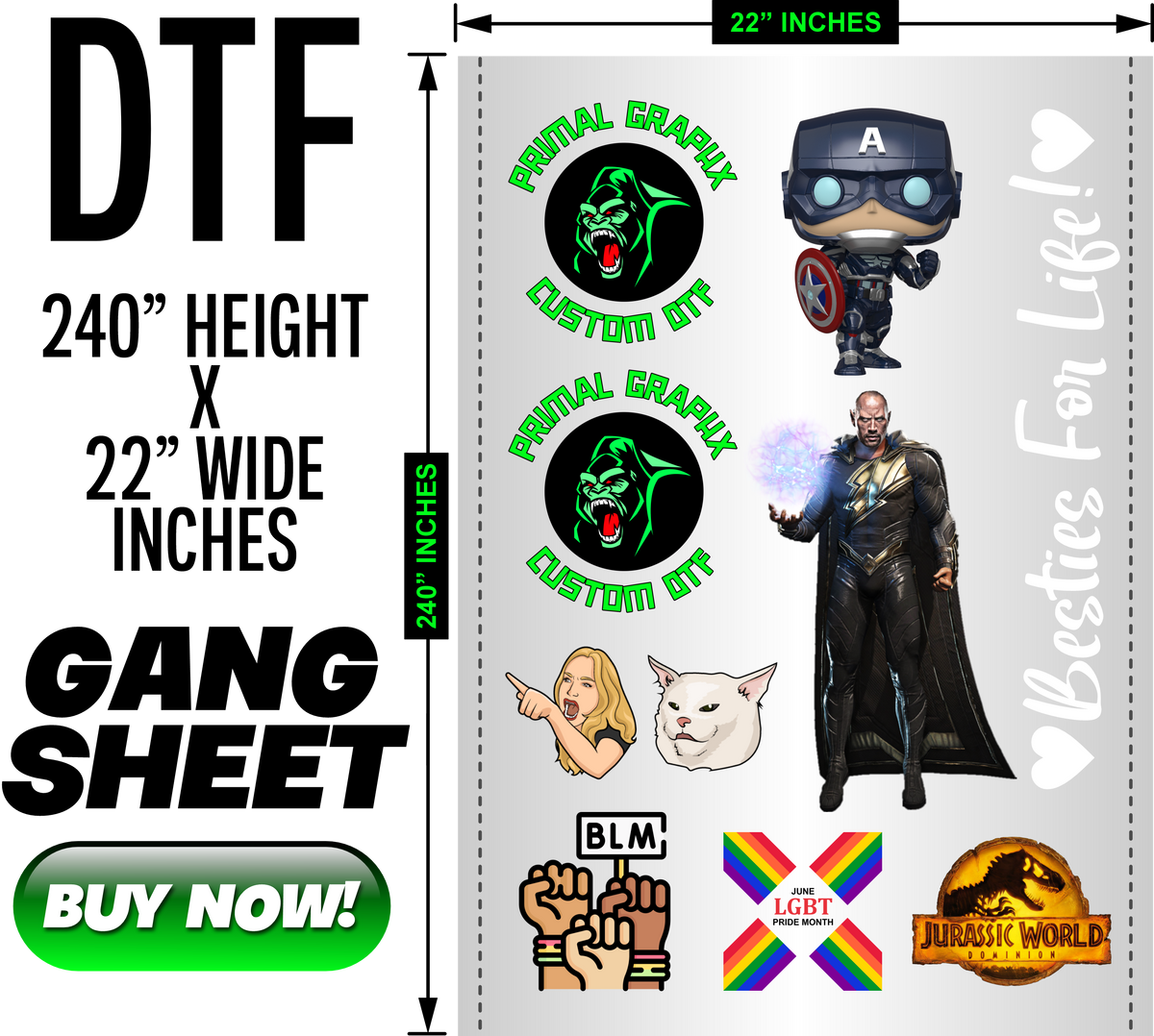 DTF GANG SHEET 22" X 240" – Primal Graphx